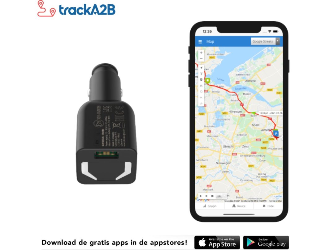 TrackA2B - Auto GPS Tracker - Plug & Play 12V - SOS Knop - USB-oplader ...